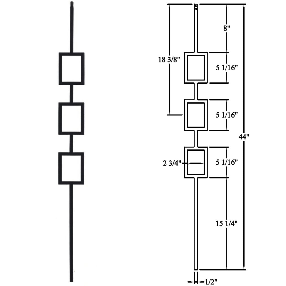 Triple Rectangle Modern Iron Baluster - Affordable Stair Parts ...